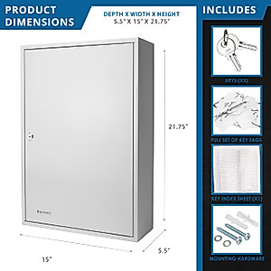 Barska Key Lock Key Cabinet Lock Box with Numbered Hooks and Tags - 240 POSITION - WHITE TAGS