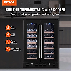 VEVOR 24" Cooler for Wines & Drinks, Holds 78 Cans & 20 Bottles, Dual Zone, Tempered Glass, Digital Temperature Settings, Blue Lighting, Safety Lock, Install Anywhere, ETL Certified