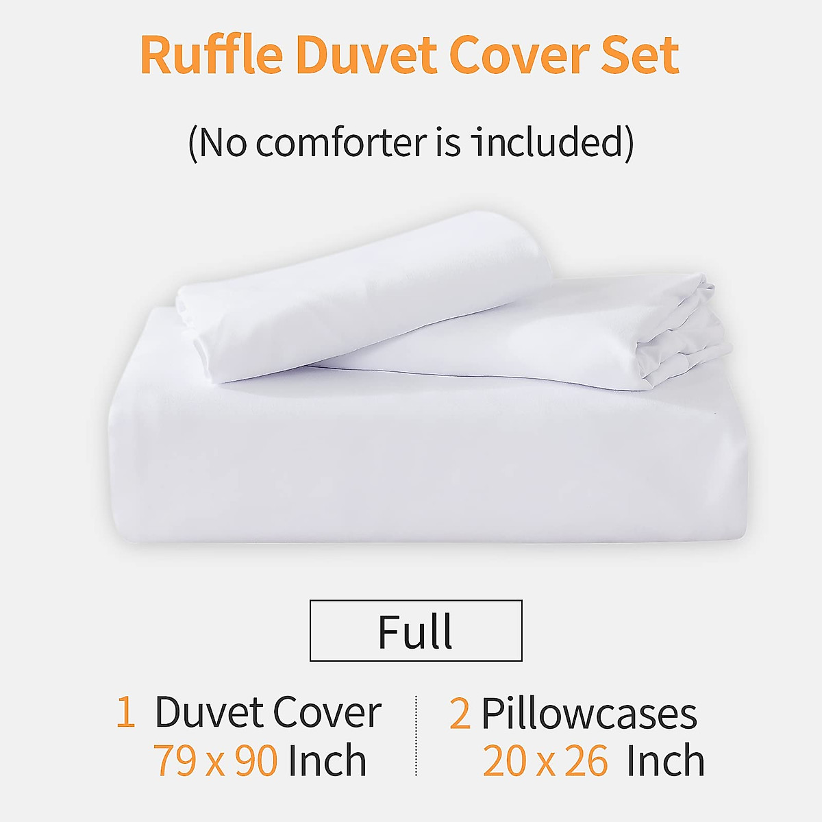 Andency White Ruffle Duvet Cover Full(79x90Inch), 3 Pieces Farmhouse Shabby Chic Ruffled Duvet Cover, Soft Microfiber Duvet Cover Set with Zipper Closure, Corner Ties