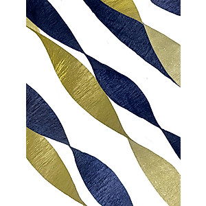 K-Kraft USA-Made Crepe Paper Streamers for Birthday, Party, Holiday, School, Wedding, Shower, or Graduation (1 Navy Midnight Blue + 1 Gold Metallic)