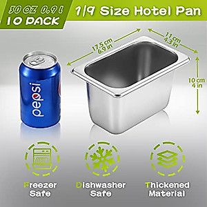 10 Pack 1/9 Size 4 Inch Deep Hotel Pans Anti Clogging Stainless Steel Steam Table Pans Commercial Metal Food Catering Trays for Hotel, Restaurant, Buffet, 0.8 mm Thick, 6.9 L x 4.3 W