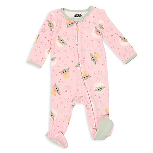 STAR WARS The Child Newborn Baby Girls 2 Pack Zip Up Sleep N' Plays Pink/Green 3-6 Months