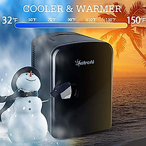 AstroAI Mini Fridge Portable AC/DC Powered Thermoelectric System Cooler and Warmer 4 Liter/6 Can for Cars, Homes, Offices, and Dorms,Black (Renewed)