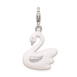 Amore La Vita Sterling Silver Rhodium-plated Polished 3-D Enameled Swan Charm with Fancy Lobster Clasp QQCC568