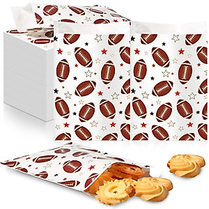 Pasimy 100 Pcs Football Treat Bags Football Candy Bags Football Goodie Cookie Bags Self Adhesive Kraft Paper Football Snack Bags Football Gift Bags for Football Party Favor Bags Supplies Decor