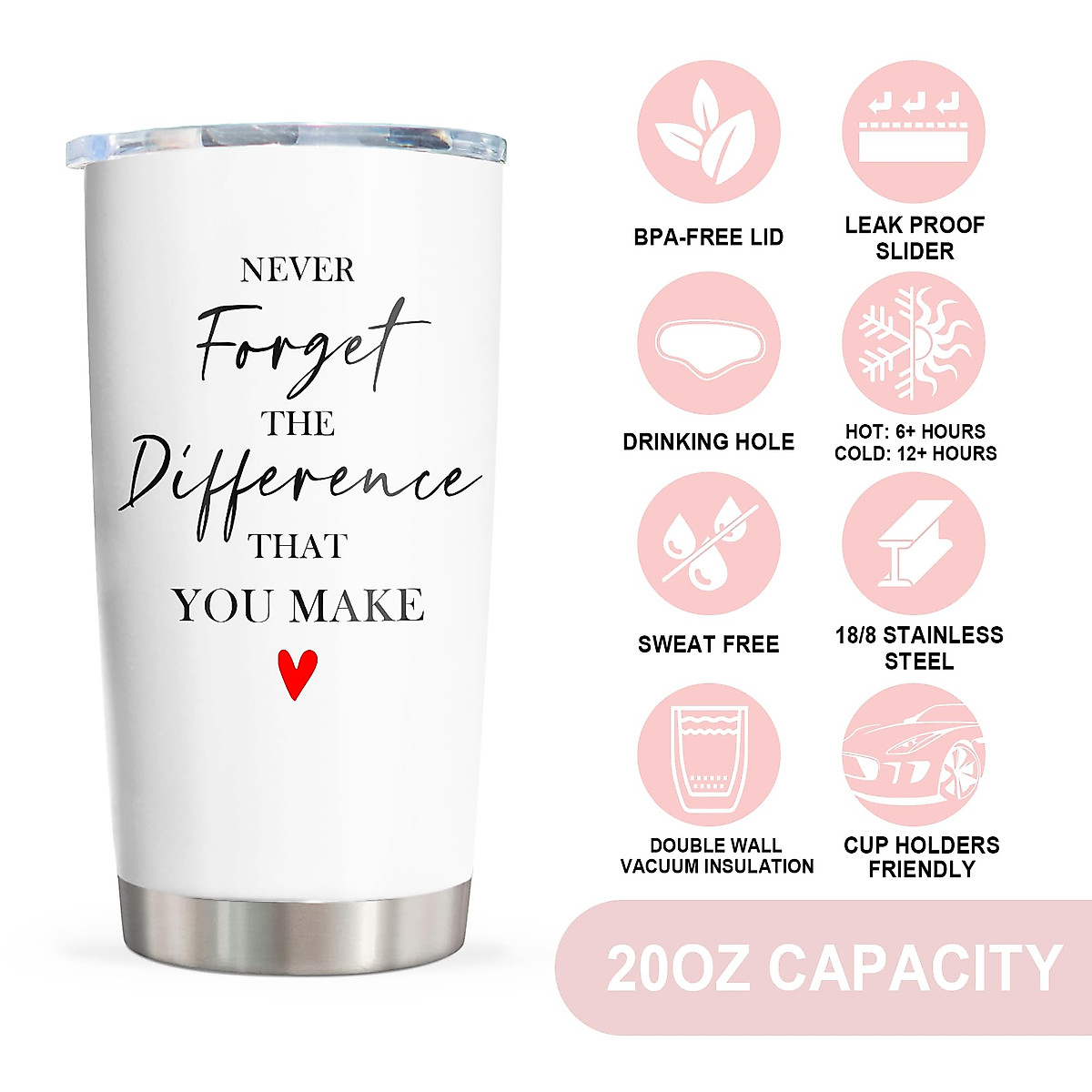 Pudmaple Thank You Gifts for Women/Men, Teacher/Employee Appreciation Gifts, Retirement Gift for Woman, Chaos Coordinator Farewell Gift for Coworkers, Never Forget The Difference You Make Tumbler 20oz