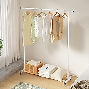 Buzowruil Clothing Rack Clothes Rack Standard Rod Simple Rolling Metal Garment Rack Organizer Freestanding Hanger with Wheels,White
