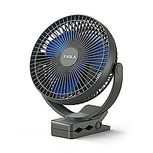 xasla 10000mAh Portable Rechargeable Clip on Fan, 8 inch Battery Operated Fan, 24 Hours Work Time, 4 Speeds Personal Fan, Ideal for Outdoor Camping Golf Cart Home Office Blue