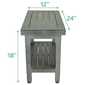 Medline Faux Teak Bathroom Bench, Aluminum Shower Bench with Teak-Like Appearance,Gray