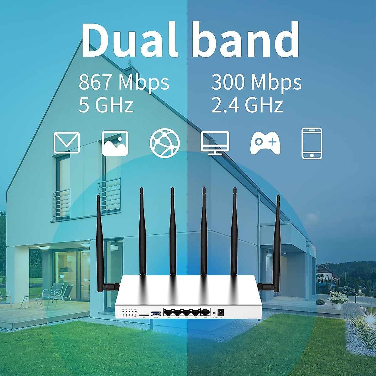 Wiflyer WG3526 4G LTE Router | AC1200Mbps Dual Band CAT4 Wireless Router with Metal Case and Detachable 6×5dBi Antennas| Gigabit Ethernet with TF Card Slot & USB3.0 Port & SIM Card Slot