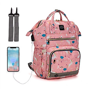 LEQUEEN Diaper Bag Backpack, Unicorn Multifunction Travel Back Pack Maternity Baby Changing Bags (Pink)