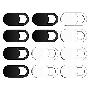 Laptop Camera Cover Slide 12 Pack Black&White, Webcam Cover Slide Phone Camera Cover, Ultra-Thin Computer Camera Cover Slide Blocker Slider Fits Most iPhone MacBook Laptop, Desktop, PC, Tablet…