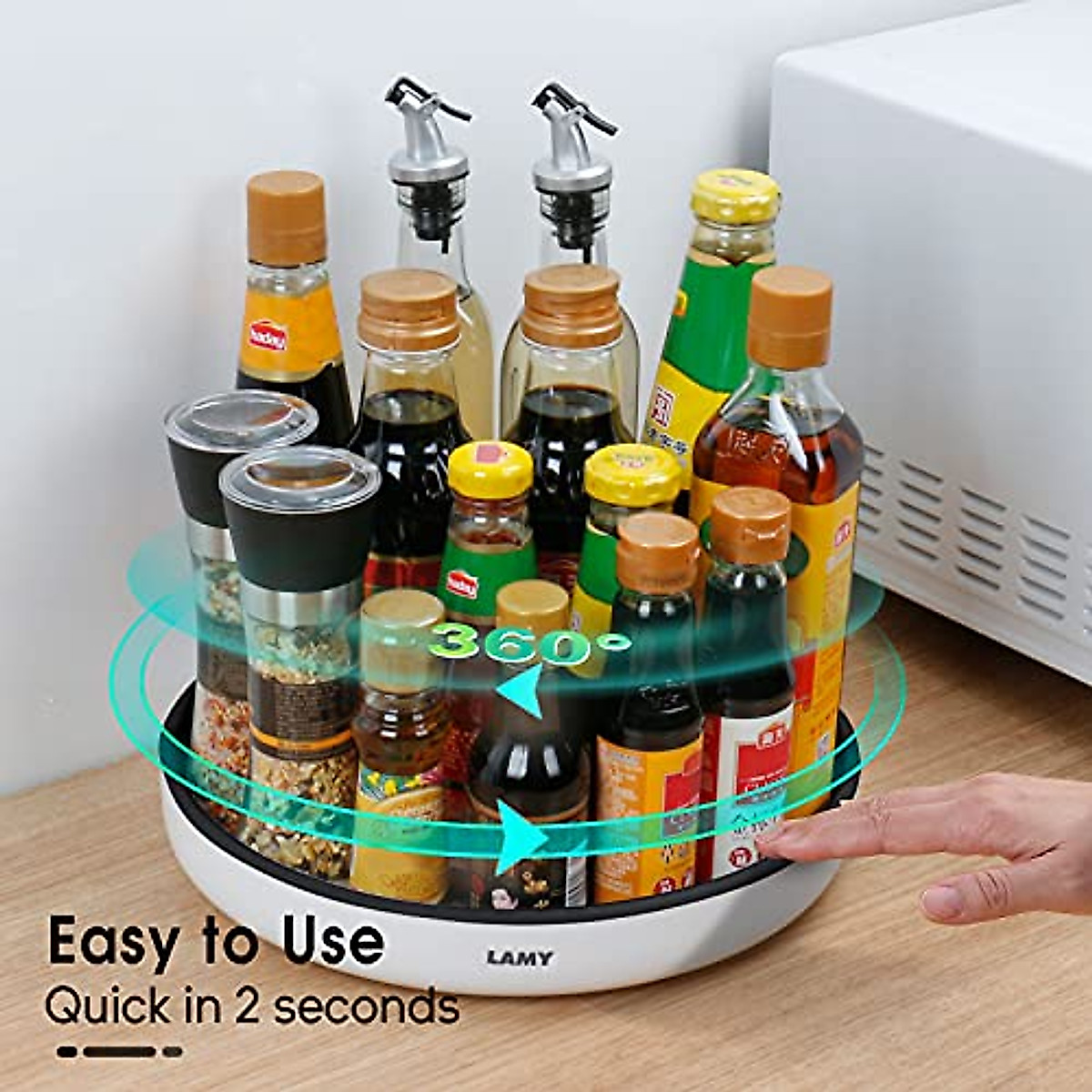 LAMY Lazy Susan Organizer Kitchen Organization, 2 Pack 10 Inch Lazy Susan Turntable for Cabinet, Pantry, Refrigerator and Table, Black