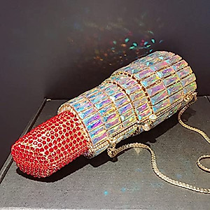 DEBIMY Women Rhinestone Crystal Lipstick Shape Evening Clutch Vintage Wedding Party Banquet Handbag Purses Red Black