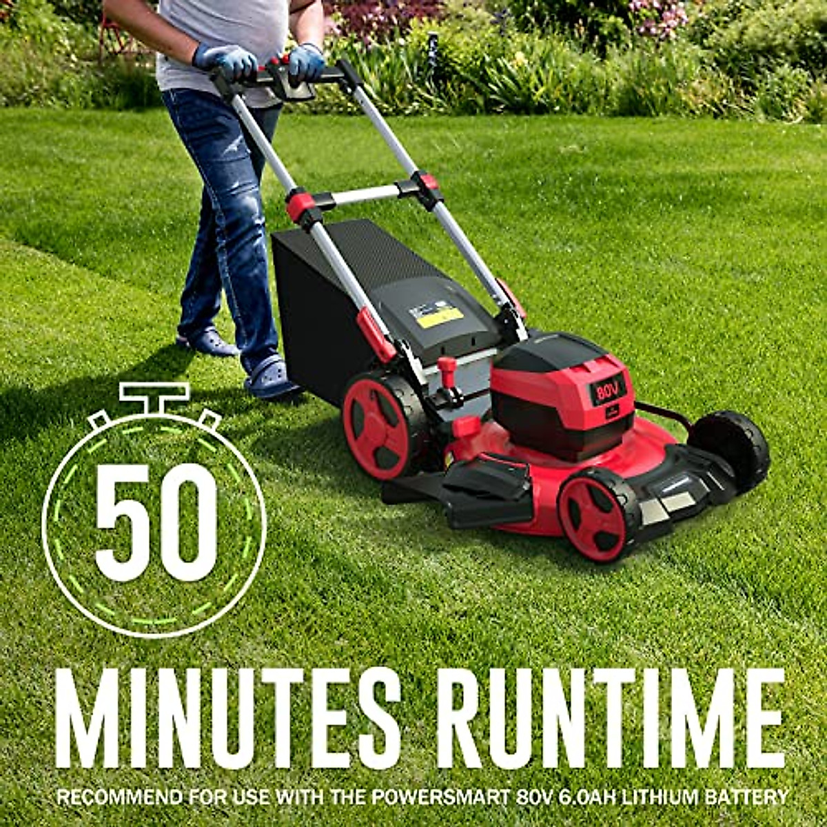 PowerSmart 80V MAX 21-Inch Brushless Self-Propelled Lawn Mower, 3-in-1 Mowing Function with 6.0Ah Battery and Charger (PS76821SRB)