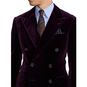 Men's Slim Fit Velvet Blazer Tuxedo 2 Piece Double Breasted Suits for Wedding Prom Grey Size M