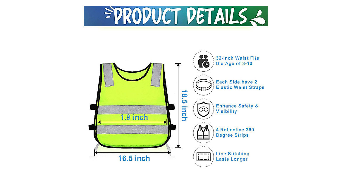 Kids Reflective Safety Vest Set for Night Visibility