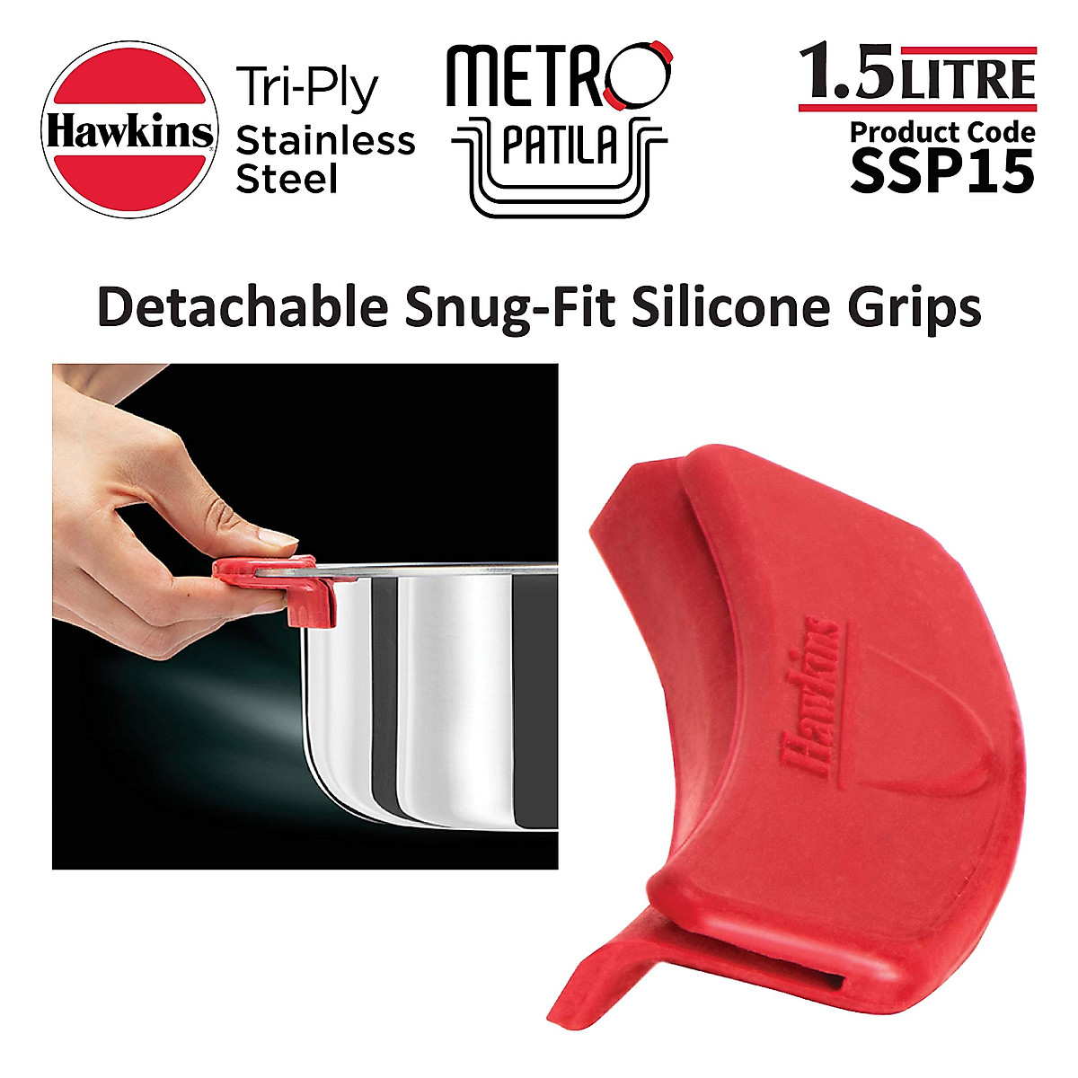 Hawkins 1.5 Litre Metro Patila, Triply Stainless Steel Tope, Induction Bhagona, Tapeli, Silver (SSP15)