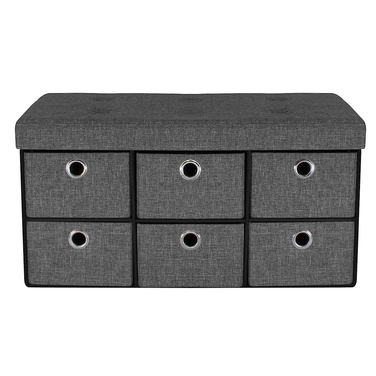 Sorbus Storage Bench Chest with Drawers – Collapsible Folding Bench Ottoman Includes Cover – Perfect for Entryway, Bedroom Bench, Cubby Drawer Footstool, Hope Chest, Faux Linen (Gray)