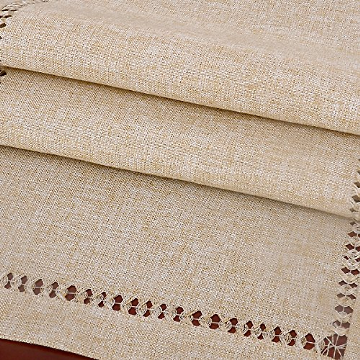 Grelucgo Handmade Hemstitch Beige Table Runner Or Dresser Scarf, Rectangular 14 by 36 Inch