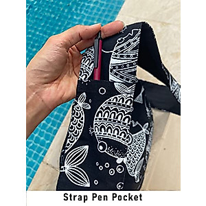 Fish Print Crossbody - Fully Lined with Front Zippered Pocket - Small Hobo Cotton Sling Messenger Bag - Black & White