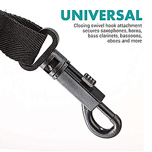 Movo MS-20J-B Music Instrument Neck Strap for Saxophones, Horns, Bass Clarinets, Bassoons, Oboes and More (Blue - Medium Length)