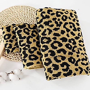 Luxury Leopard Bath Towel Sets for Women Girls Yellow Black Large Ultra Soft 100% Cotton 1 Bath Towels Sheets 1 Hand Towels 1 Washcloths Highly Absorbent for Adults Women Face Body (Yellow)