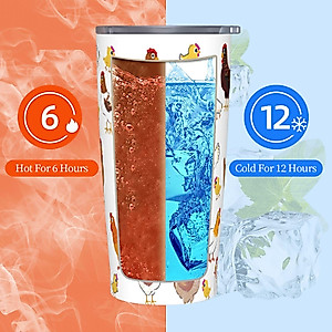 CHASOEA Chicken Tumbler 20oz Rooster Hen Stainless Steel Insulated Tumblers with Lid and Straw Animal Travel Coffee Mug Tea Wine Cups Water Bottle Chicken Gifts for Women Chicken Lovers, White yellow