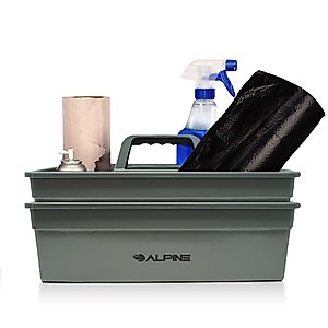 Alpine Industries 3-Compartment Plastic Cleaning Caddy – Commercial Quality Plastic Tool Organizer w/Handle for Cleaning Bathroom Floors & Windows (Small), Grey