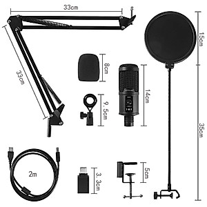 OTHA USB Microphone Kit,Studio Condenser Microphone Computer Podcast Mic for PC, PS4, Mac with Adjustable Scissor Arm Stand,Mute Button& Monitor Headphone Jack