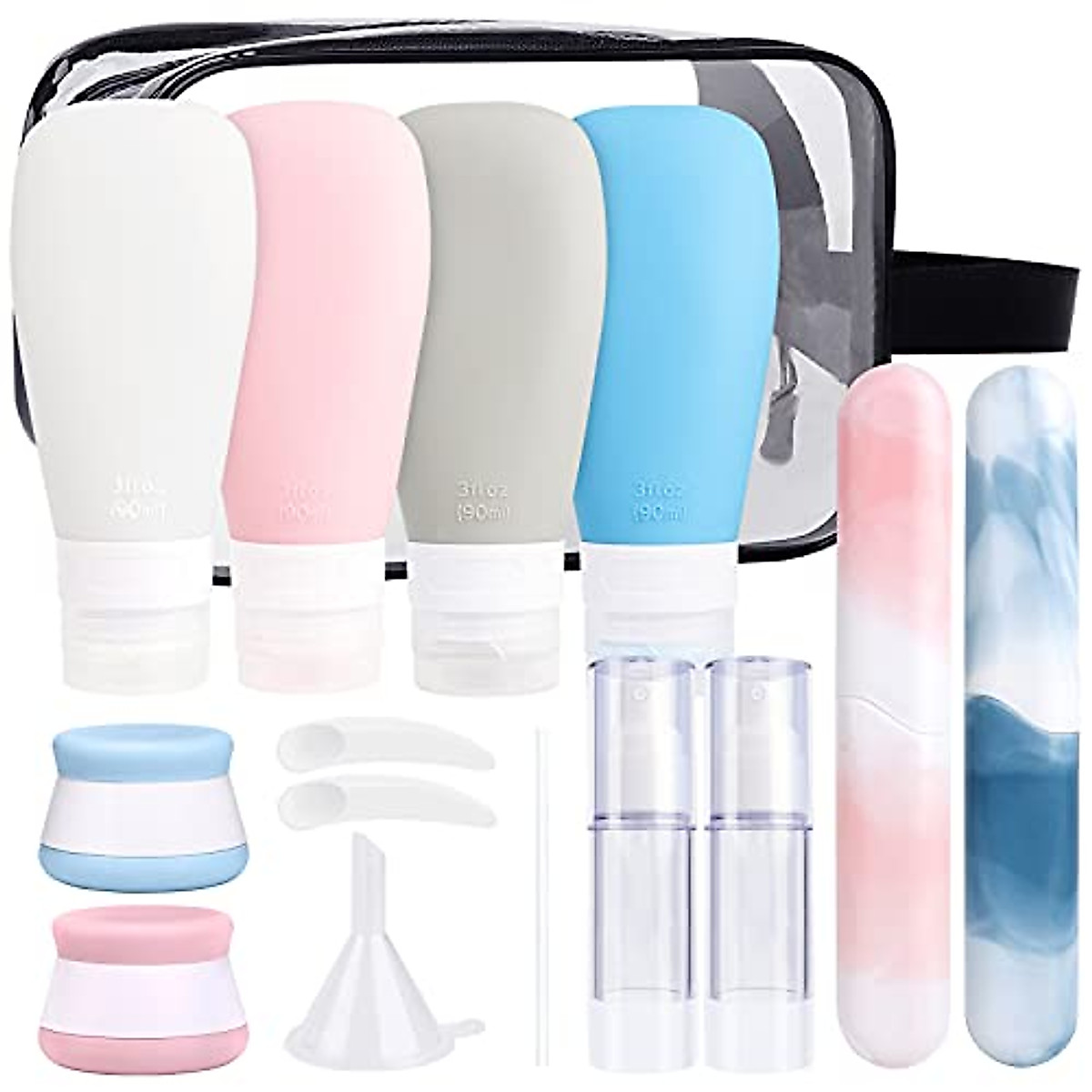 INSFIT Silicone Travel Bottles Set, 17 Pcs Travel Size Toiletries, 3oz Travel Bottles for Toiletries, Travel Accessories for Women, Airplane Travel Essentials, Travel Containers for Toiletries