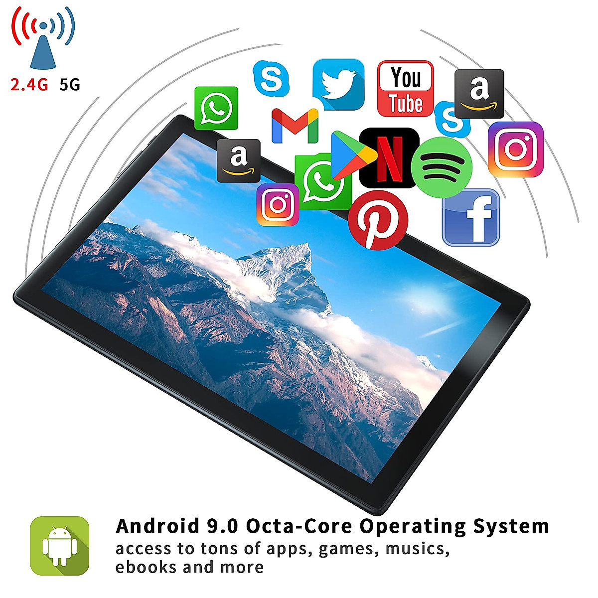 AAUB Tablet 10.1 inch Android Tablets 10 OS, Octa-Core Largest Tablet, HD Display, 32GB Big Storage Smart PC, 5MP+13MP Dual Cameras, 5G WiFi Bluetooth 5.0 GPS for Kids Seniors Tablet Computer