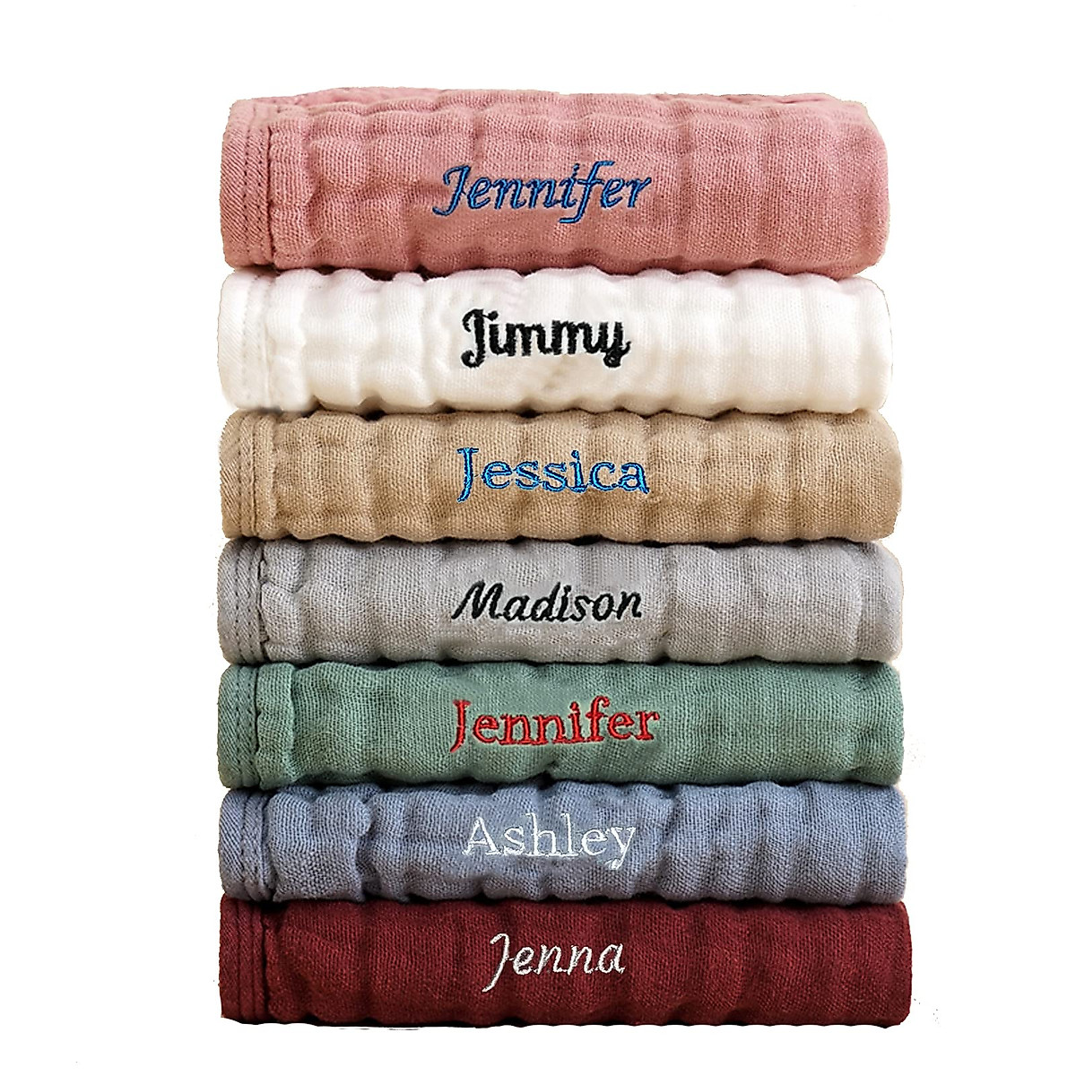 DANCEBEAR Personalized Muslin Burp Cloths 100% Cotton Baby Washcloths for Boy Girl Baby Essentials 6 Layers Extra Absorbent and Soft Baby Rags for Newborn Registry (20" X10")