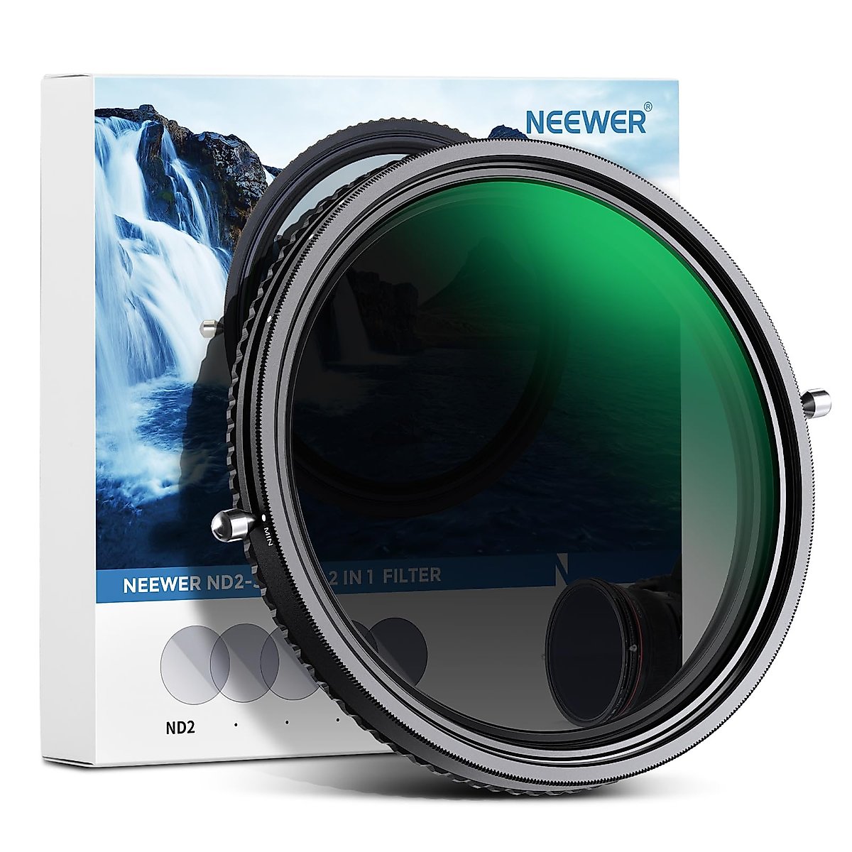 NEEWER 2 in 1 82mm Variable ND Filter ND2–ND32&CPL Filter(Circular Polarizer Filter) No X Cross/30 Layer Nano Coated/HD Optical Glass/Ultra Slim Aluminum Alloy Frame/Water Repellent/Scratch Resistant
