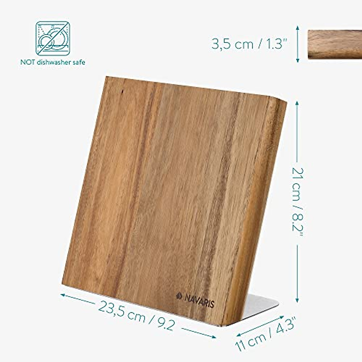Navaris Wooden Magnetic Knife Holder - Universal Wood Magnetic Block & Organizer for Knives, Scissors, Utensils - Acacia, 9.1" x 8.9"