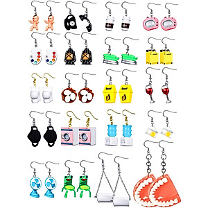 Hicarer 20 Pairs Cute Weird Earrings Funny Dangle Drop Earrings for Women Girls Teen Girls Include Gummy Candy Bear Milk Goldfish Cartoon Fruits Flowers Animals for Christmas Birthday(Cool Style)