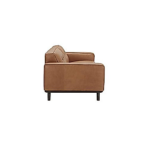 Amazon Brand – Rivet Bigelow Modern Leather Sofa Couch with Wood Base, 89.4"W, Cognac / Espresso