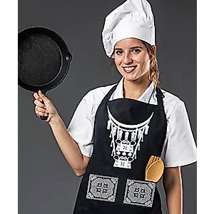 Set of 2 - Hmong Inspired Aprons: Double Pockets, Adjustable Neck Strap, Extra-Long Waist Strap, Unisex Design - Great Gift for Men and Women