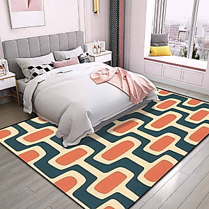 PeeNoke Mid Century Modern Atomic Age Blue Orange Cream Ideal for Fabric Area Rug Outdoor Patio Rug Play Mat Modern Floor Carpet Non-Slip Home Decor Living Room Kids Bedroom Nursery, 6x9 ft