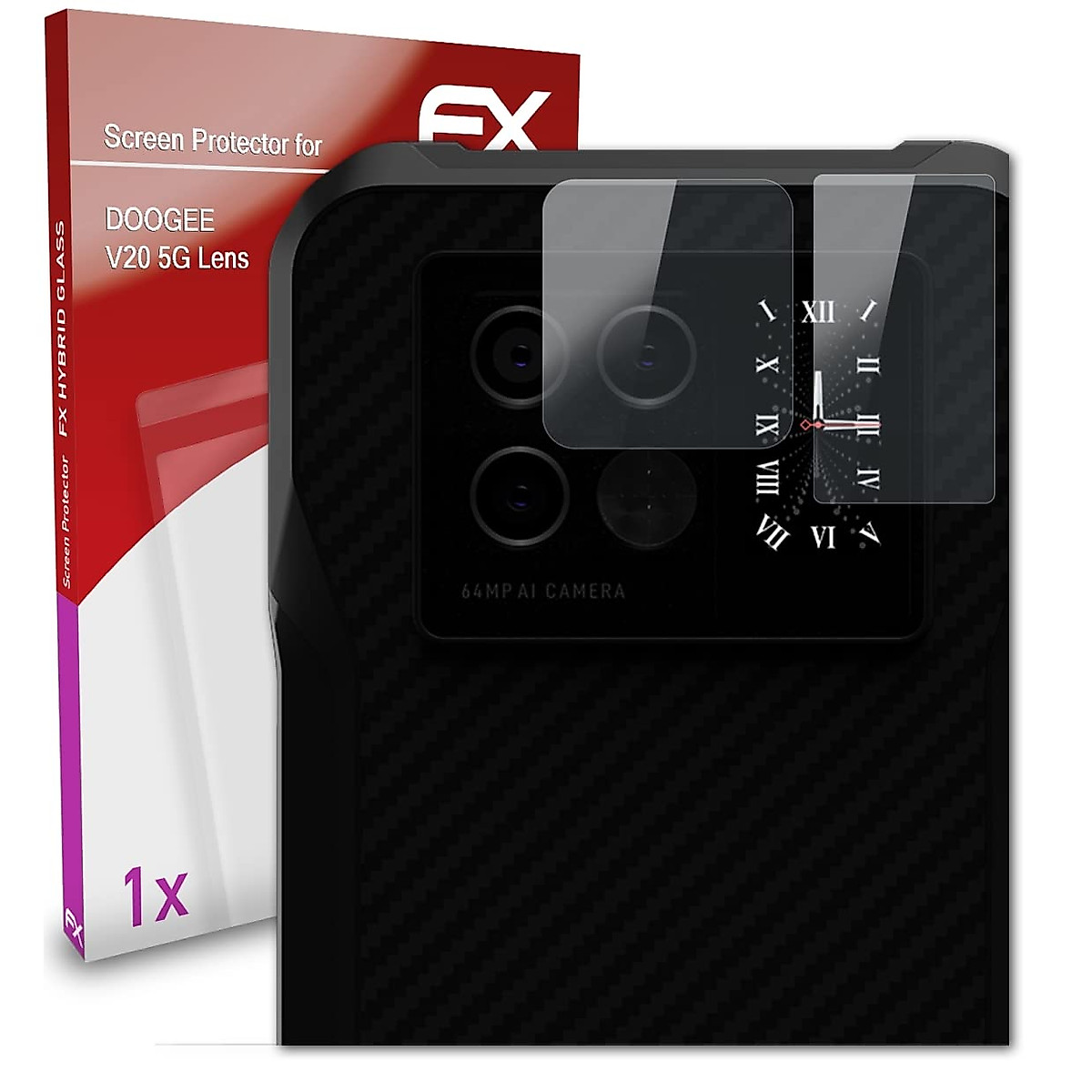 atFoliX Plastic Glass Protective Film compatible with Doogee V20 5G Lens Glass Protector, 9H Hybrid-Glass FX Screen Protector (Set of 1)