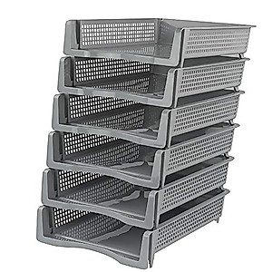 Lesbin 6-Pack Gray Plastic Stackable Paper Letter Tray