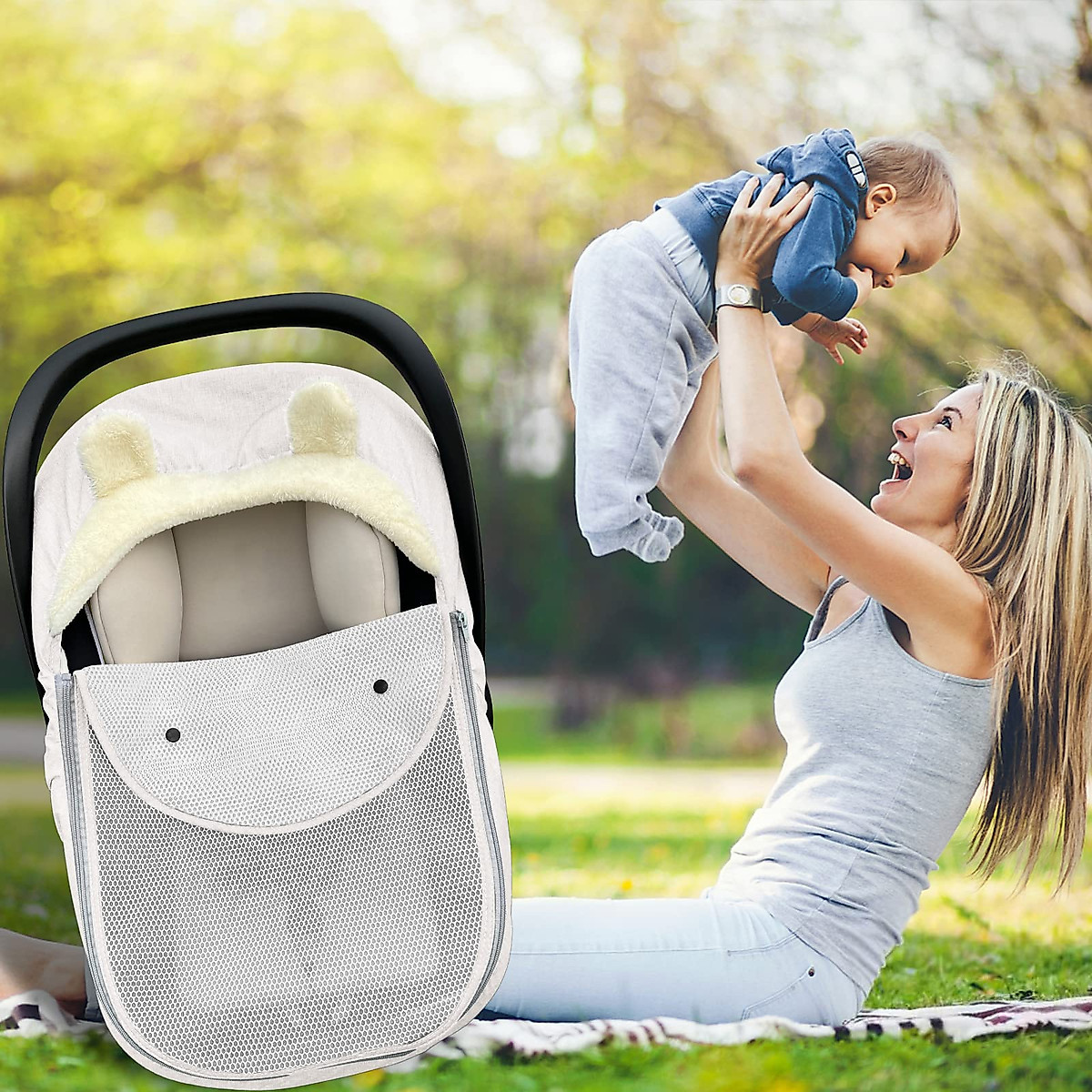 Baby Car Seat Cover,Winter Car Seat Cover for Babies Car Seat or Stroller,2 in 1Universal Infant Car Seat Cover for Boys & Girls-Keeps Baby Warm and Cozy,Zipped Baby Carseat Cover Fit for All Season