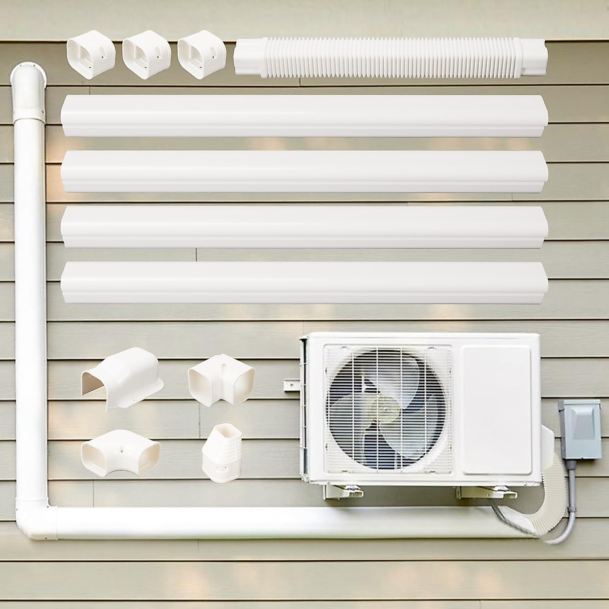 Kerykwan 3" W 15.5Ft L Mini Split AC Line Cover Kit Decorative PVC Tubing Pipe Cover Set for Center Air Conditioner&Heat Pumps System