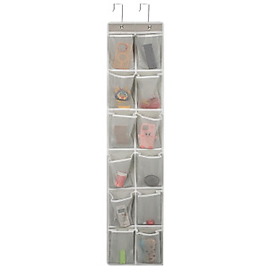 GOMAJI Over the Door 12 Pocket Hanging Shoe Organizer, Gray