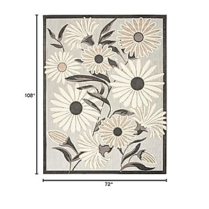 Nourison Aloha Indoor/Outdoor Beige 6' x 9' Area-Rug, Easy-Cleaning, Non Shedding, Bed Room, Living Room, Dining Room, Kitchen, Backyard, Deck, Patio (6x9)