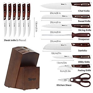 Knife Set,15-Piece Kitchen Knife Set with Block Wooden, Knife Block Set with High carbon stainless steel, Professional Chef Knife Set for Kitchen
