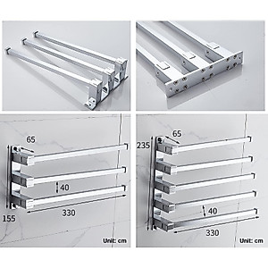 Towel Bar Folding, Bath Swivel Towel Holder Rack Space Bathroom Adjustable Hand Pull Out Folding Arm Hanger Holder Multi Bar Wall Mount Polished Finish,5 Strokes,Silver