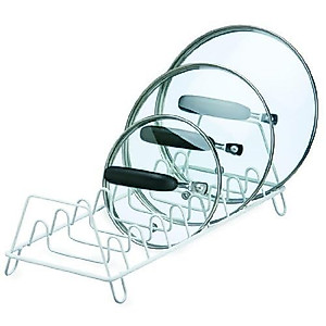 Rocky Mountain Goods Lid Rack for Pots and Pans - Kitchen Lid Rack Organizer - Holds up to 8 Lids - White Rustproof finish - Rubberized grip feet