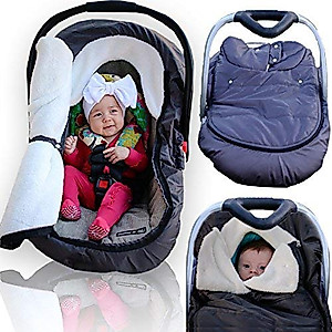 Infant Baby Car Seat Cover - Weatherproof Sneak A Peek Stroller Cover for Cold Winter Weather - Amazingly Comfy Car Seat Cover with A Universal Fit