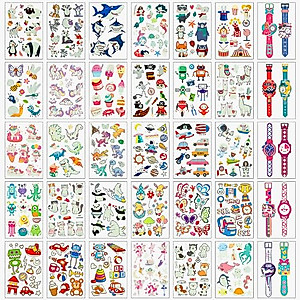 JCFIRE 35 Sheets Luminous Temporary Tattoo Kids, Mixed Styles Glow in Dark Party Favors, Kids Tattoos Stickers for Boys and Girls, Dinosaur Pirate Mermaid Animals Party Supplies Gifts for Children
